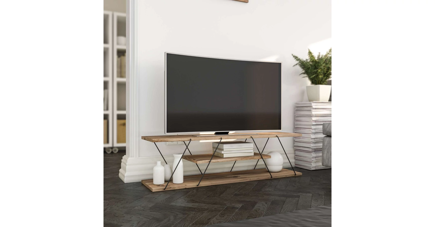 TV szekrény Canaz v2 - Fekete, Diós-TV szekrények, TV asztalok-AG-21.400 Ft