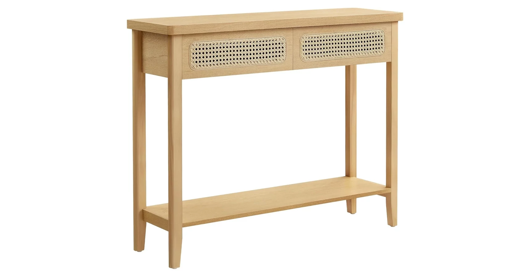 Konzol asztal 2 fiókkal, Boho stílusú keskeny asztal, tölgy bézs ...